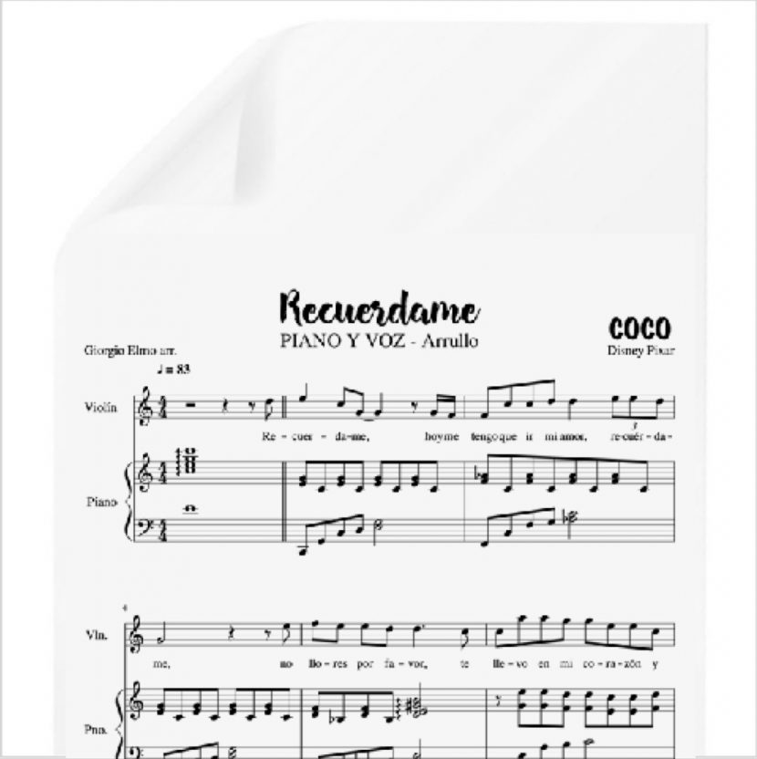 Recuérdame – Arrullo. Coco (Disney). PDF Partitura piano y voz. Arr. by ...
